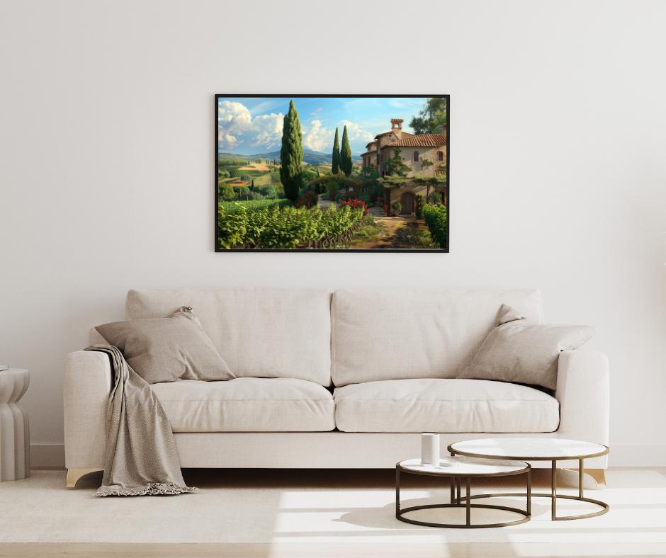 Tuscan Vineyard Digital Wallpaper, Italian Countryside Scenery, Rustic ...