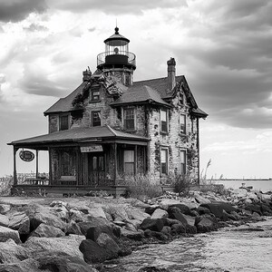 Haunted Lighthouse Digital Download, Black and White Spooky House Art ...