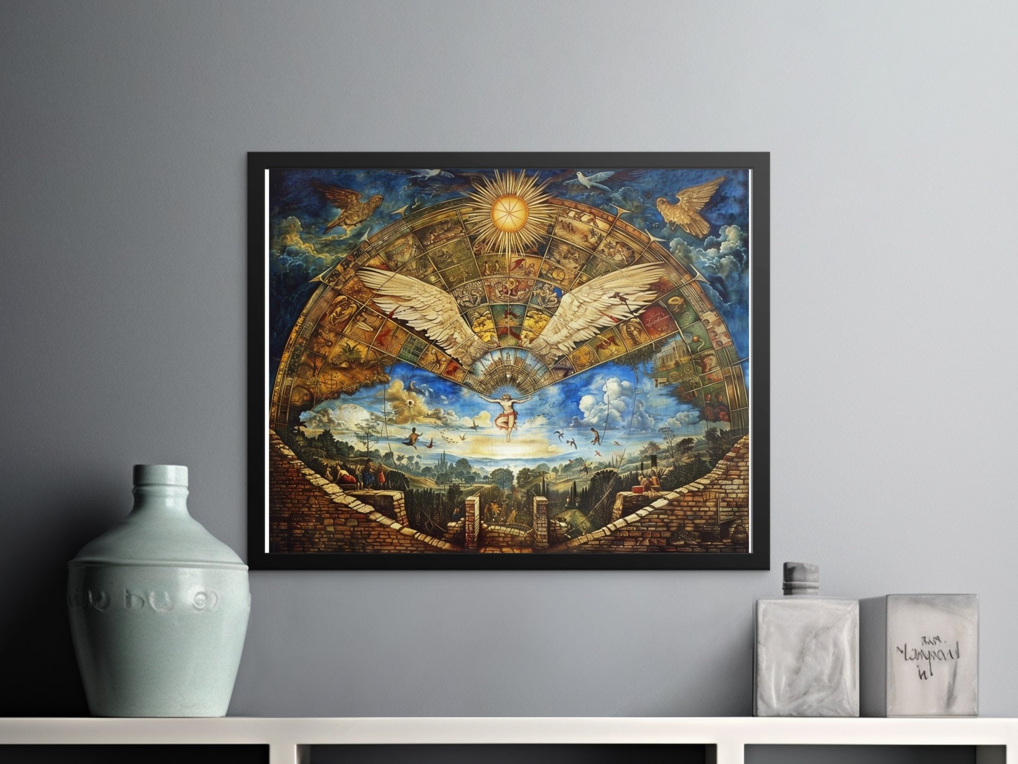 Vintage Celestial Wall Art, Angelic Wings Fantasy Poster, Surreal Cosmic Artwork, Mystical ...