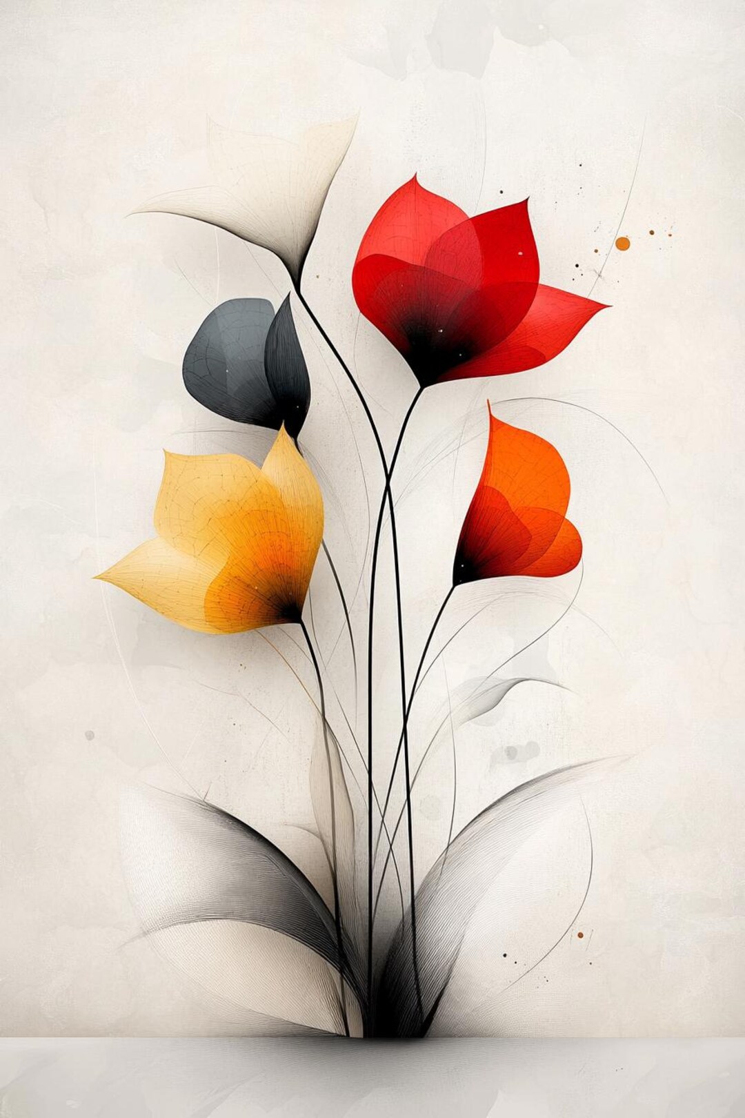 Modern Abstract Floral Art Print, Minimalist Flower Wall Decor ...