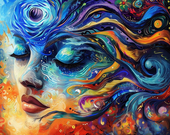 Abstract Face With Psychedelic Patterns and Vibrant Colors Poster ...