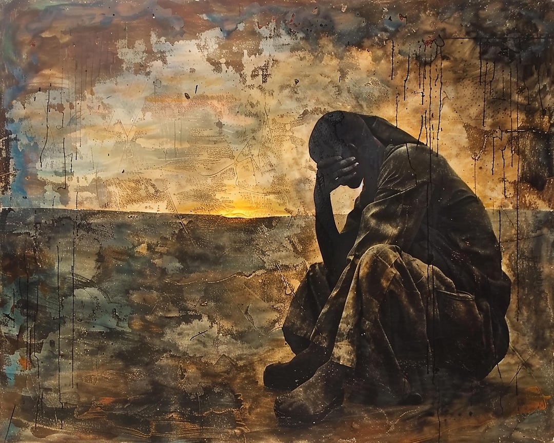 Abstract Art Print, Contemplative Figure, Emotional Wall Art, Digital ...