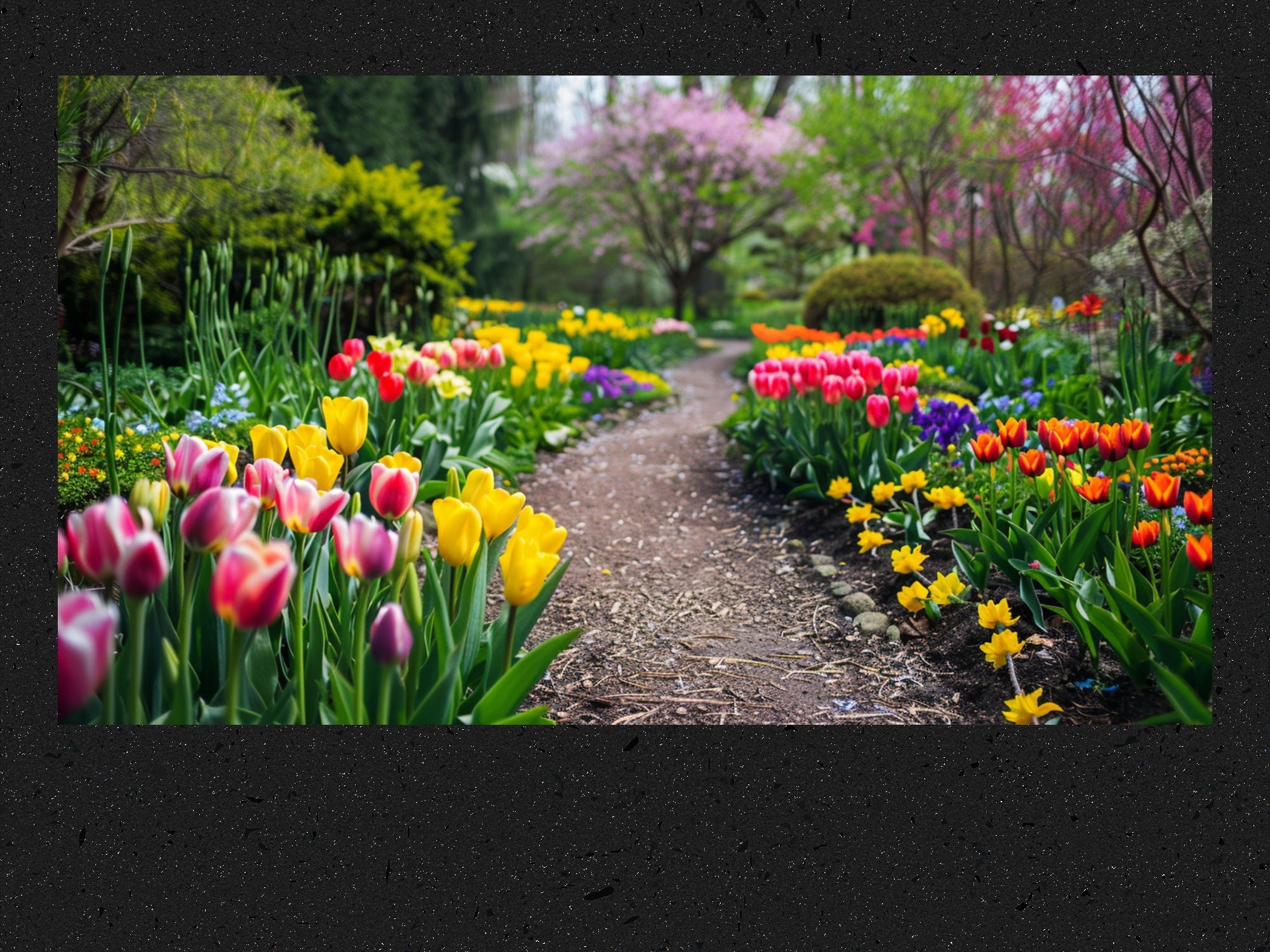 Spring Garden Path Digital Wallpaper, Vibrant Tulips and Daffodils ...