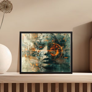 Futuristic Cyberpunk Wall Art, Sci-fi Abstract Face Print, Digital ...