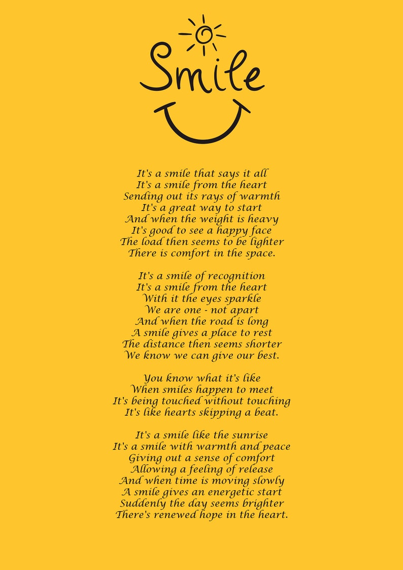 Digital Download A Smile Lyric Poem Poster - Etsy