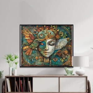 Abstract Masked Face Art, Colorful Surreal Wall Art, Nature Inspired ...