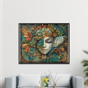 Abstract Masked Face Art, Colorful Surreal Wall Art, Nature Inspired ...