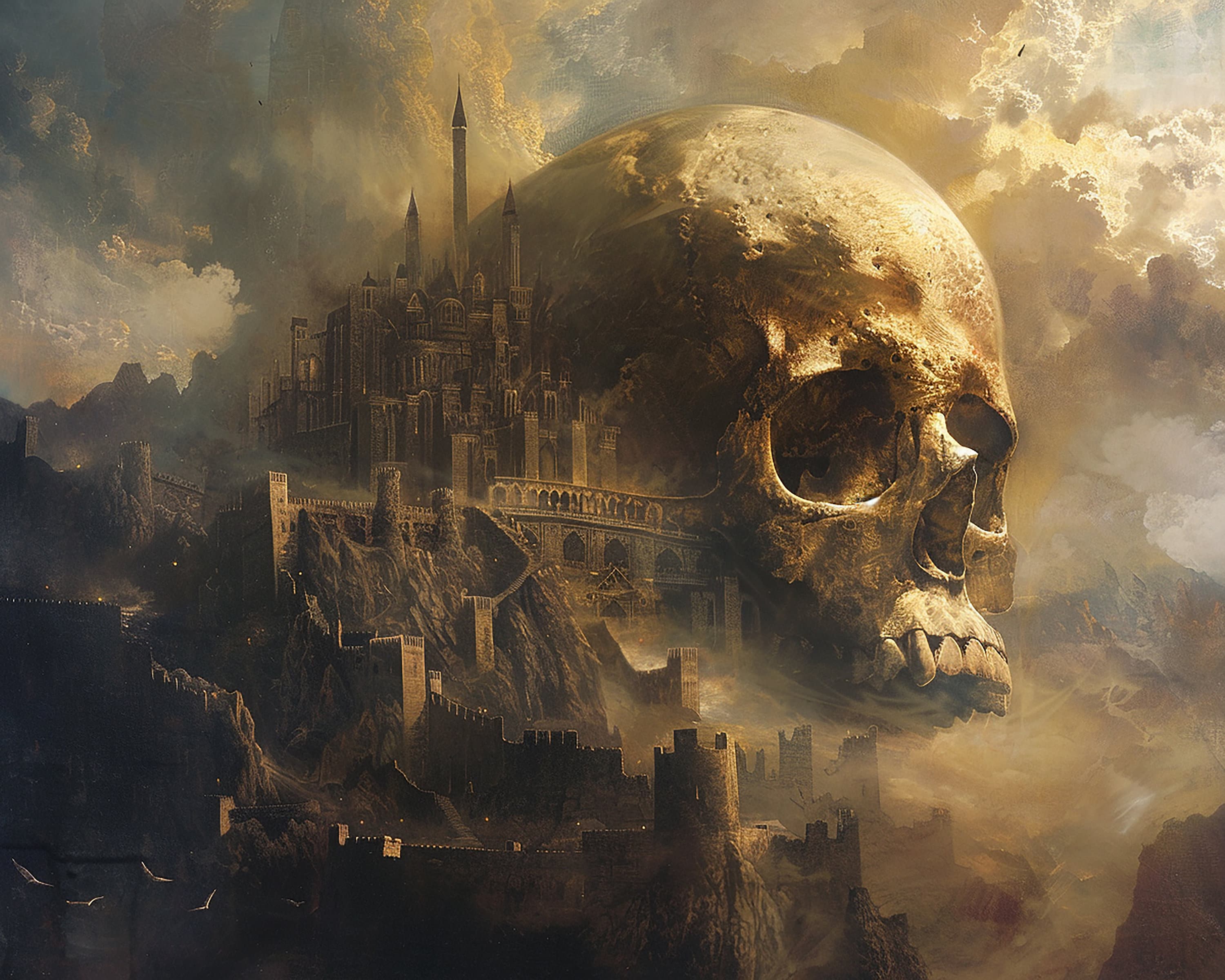 Fantasy Skull Castle Wall Art, Gothic Fantasy Art Print, Dark Castle ...