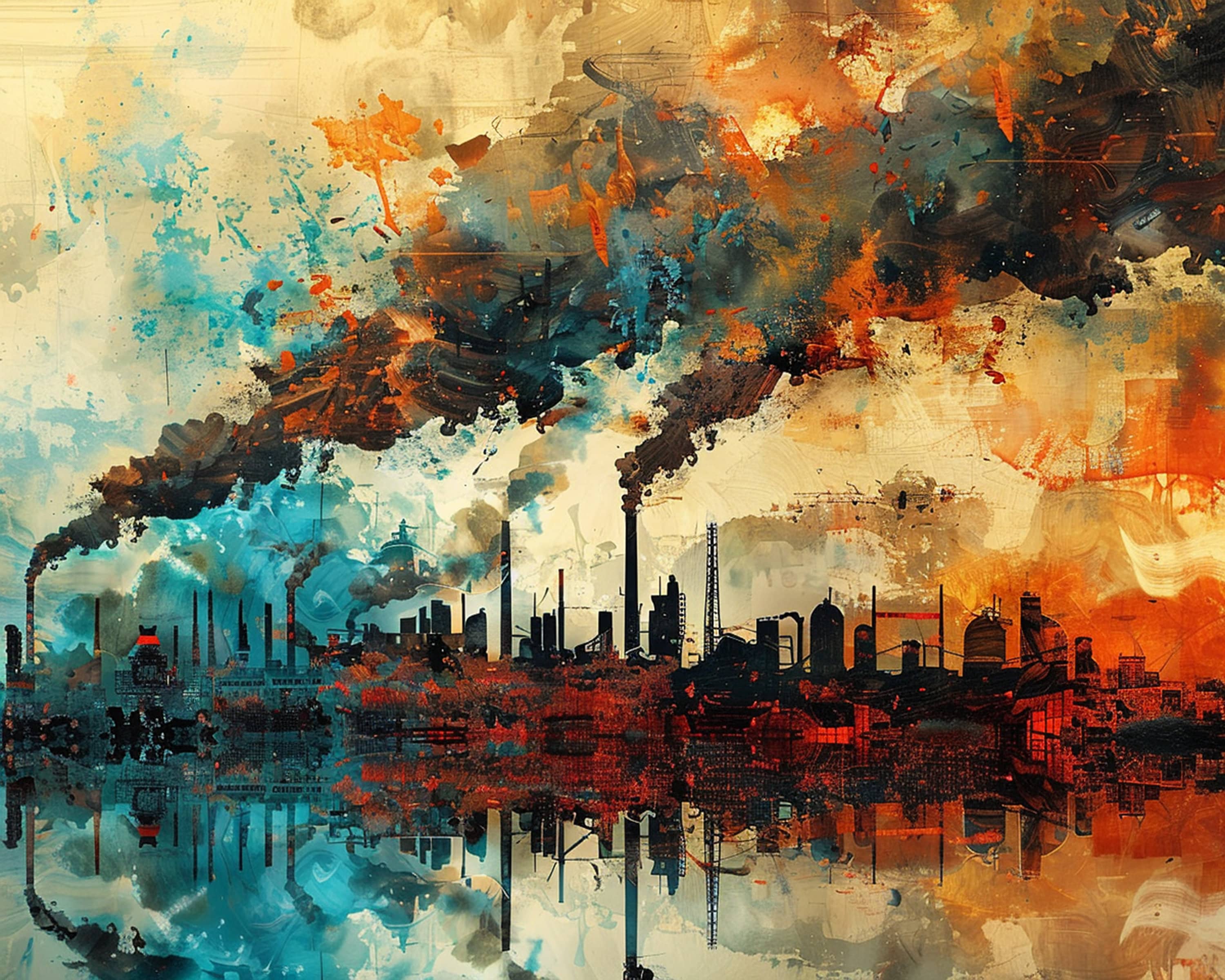 Urban Industrial Skyline Wall Art, Abstract Cityscape Painting, Modern ...