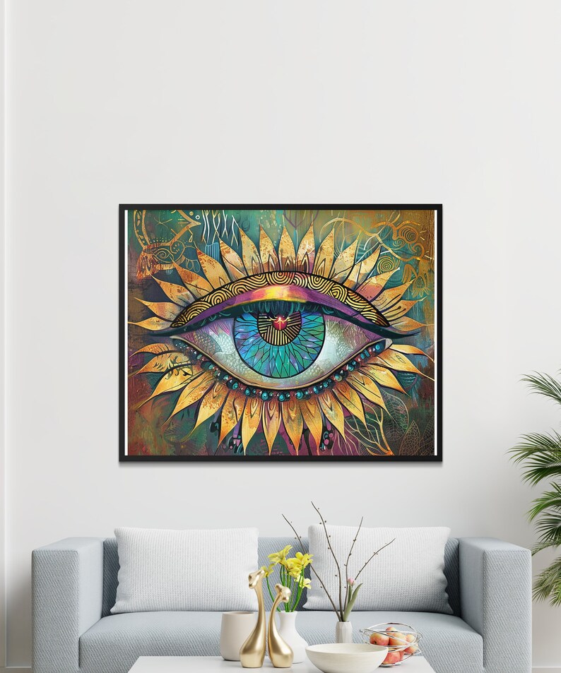 Bohemian Sunflower Eye Wall Art, Boho Inspired Eye Wall Decor, Vibrant ...