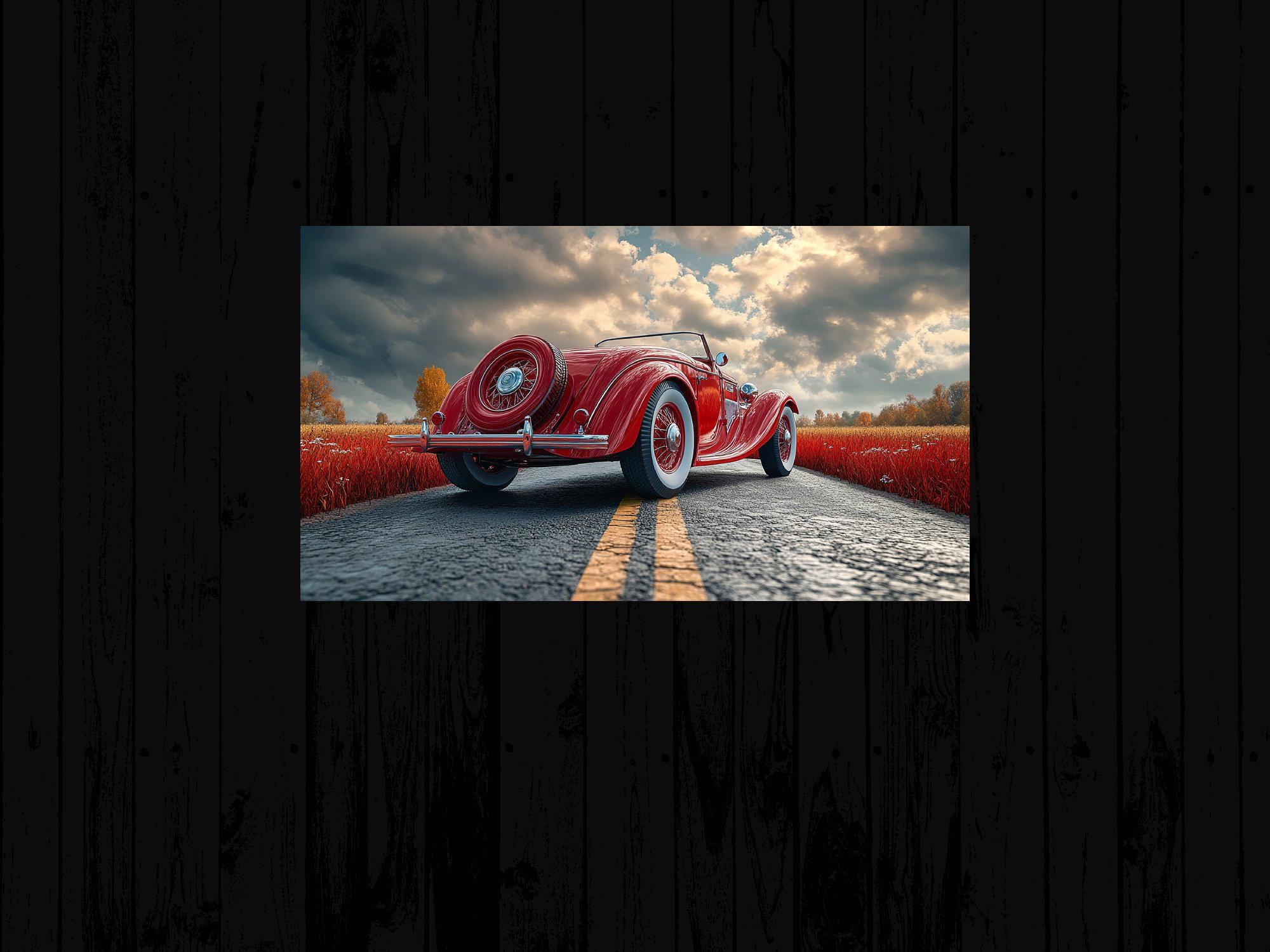 Vintage Red Car Digital Download, Classic Car Art Print, Retro ...