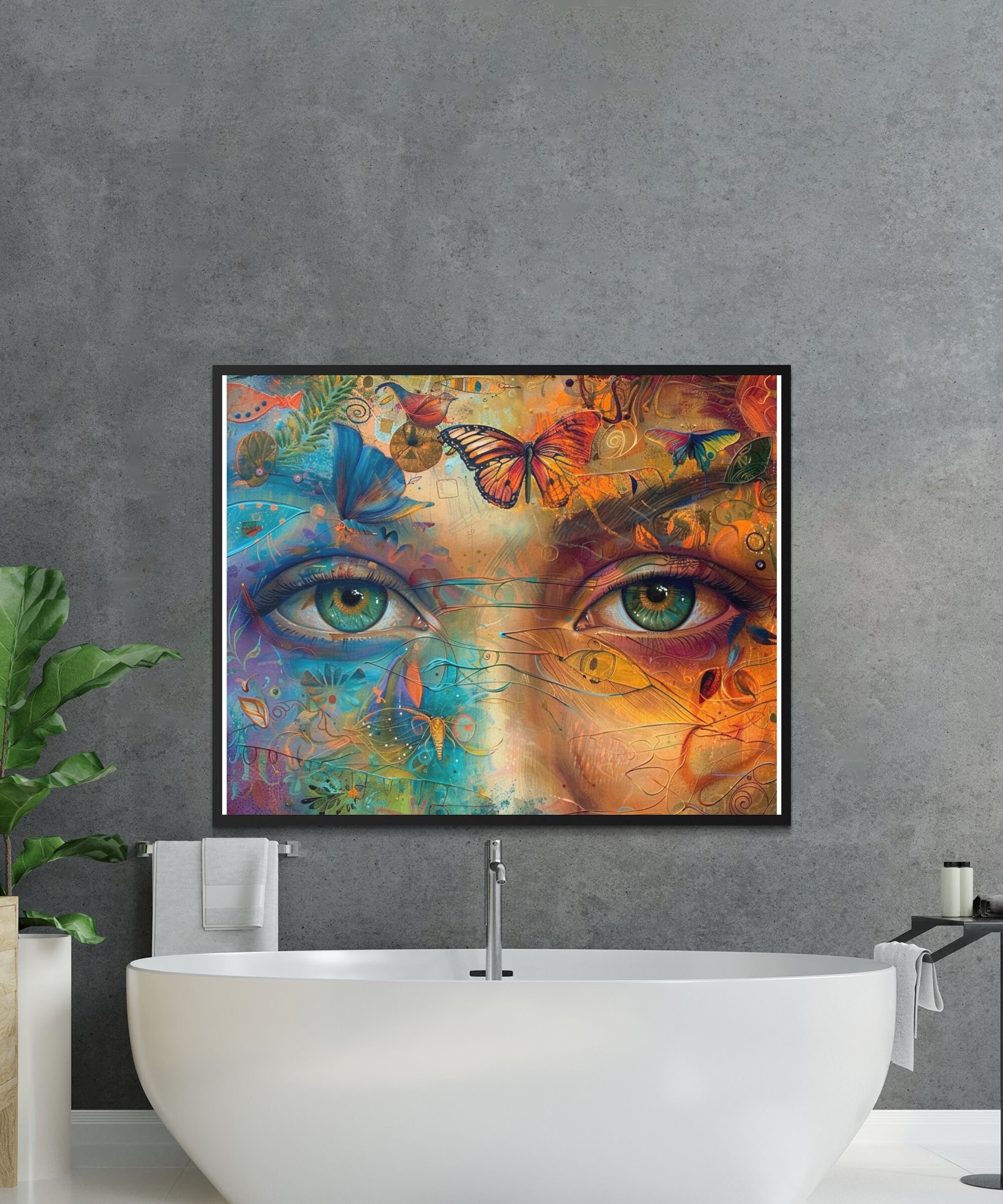 Abstract Face With Butterflies Digital Art, Colorful Woman's Eyes Art ...