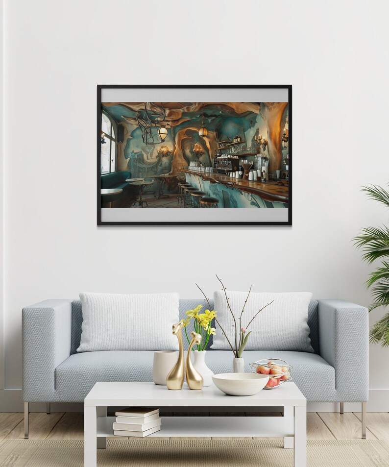 Fantasy Café Interior Digital Wallpaper, Mystical Coffee Shop Decor ...