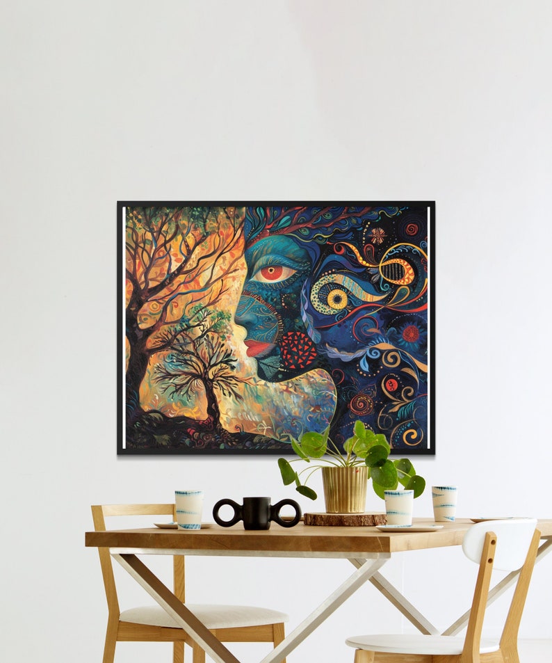Psychedelic Abstract Face Art Print, Colorful Tree Wall Decor, Surreal ...