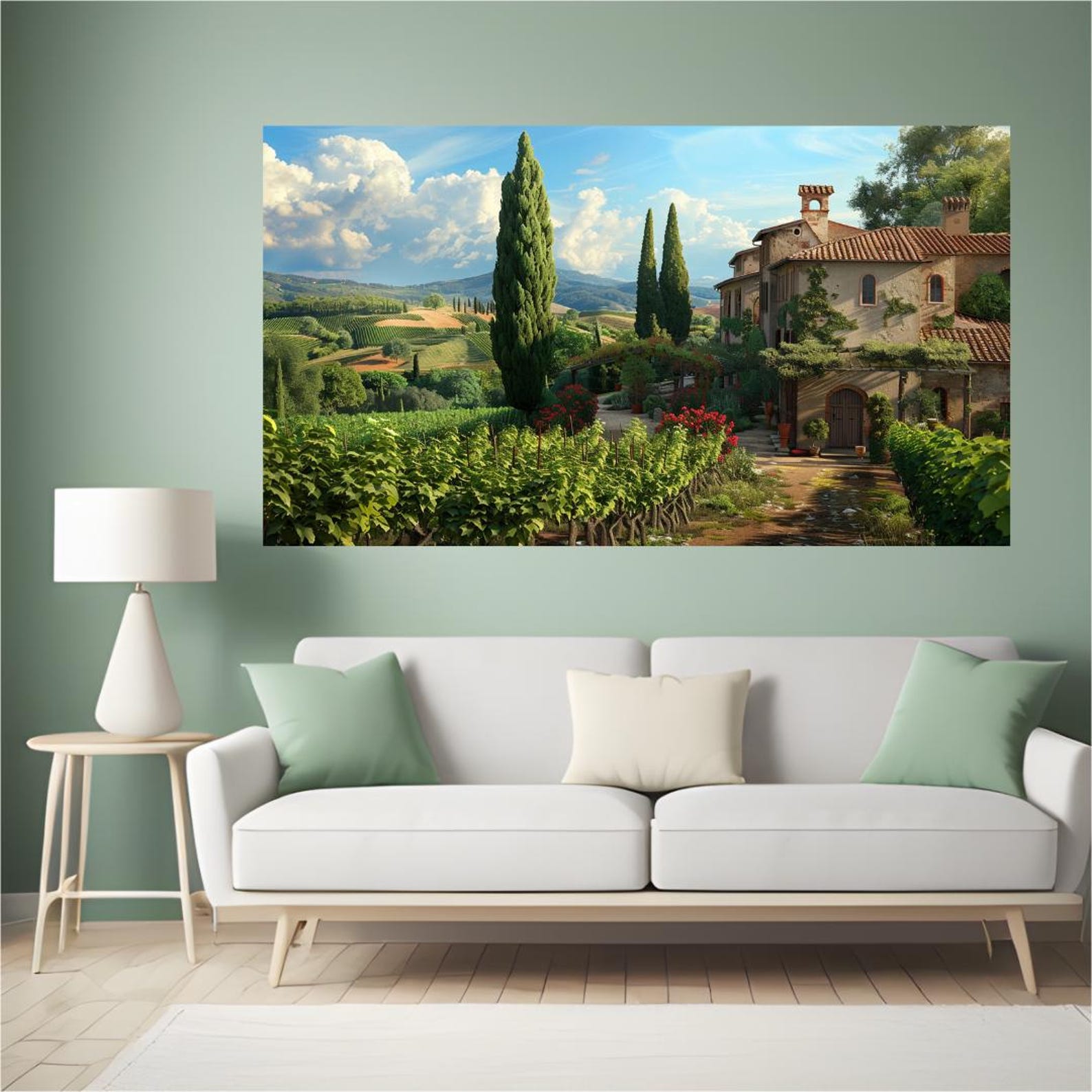 Tuscan Vineyard Digital Wallpaper, Italian Countryside Scenery, Rustic ...