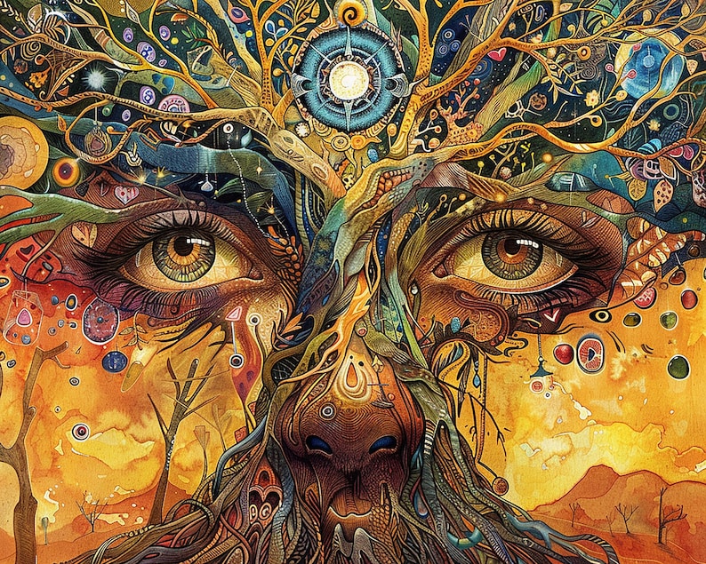 Psychedelic Tree of Life Art Print, Colorful Surreal Digital Download ...