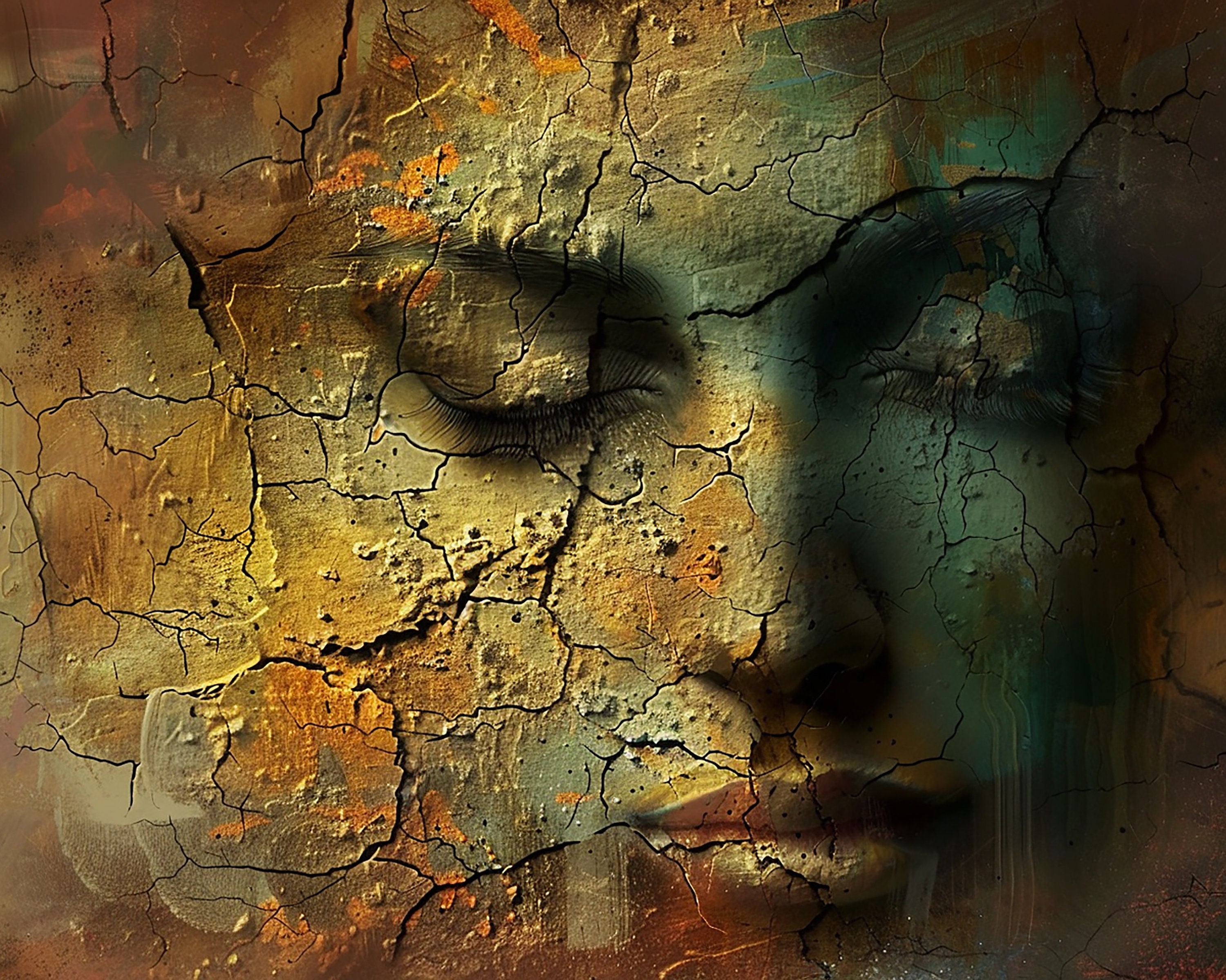 Abstract Face Wall Art, Cracked Texture Portrait, Unique Artistic Print ...