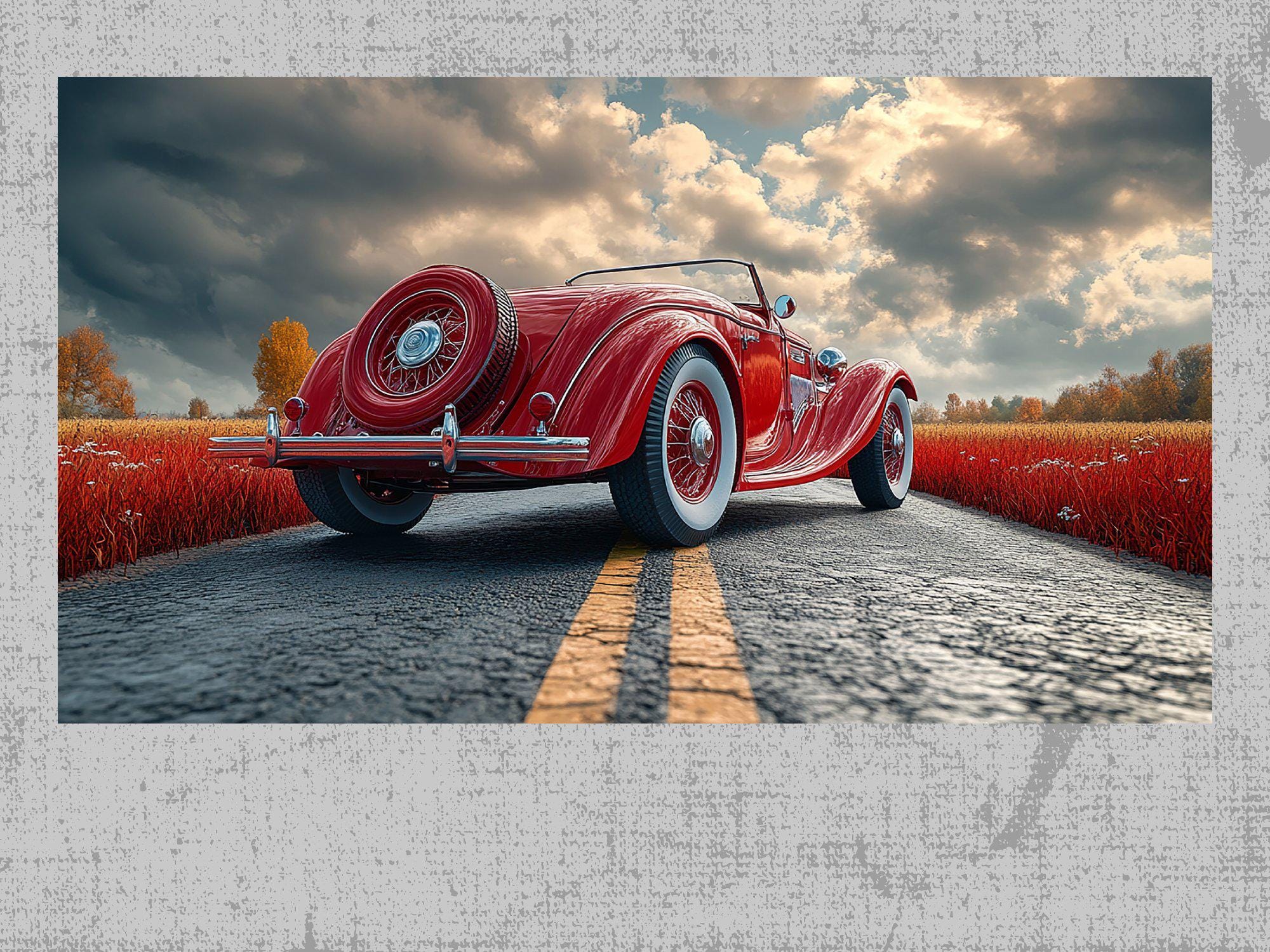 Vintage Red Car Digital Download, Classic Car Art Print, Retro ...