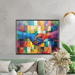 Abstract Colorful Handshake Wall Art, Modern Geometric Art Print, Bold ...