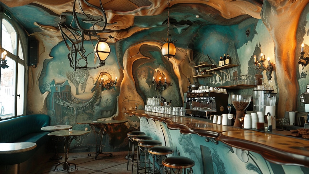Fantasy Café Interior Digital Wallpaper, Mystical Coffee Shop Decor ...