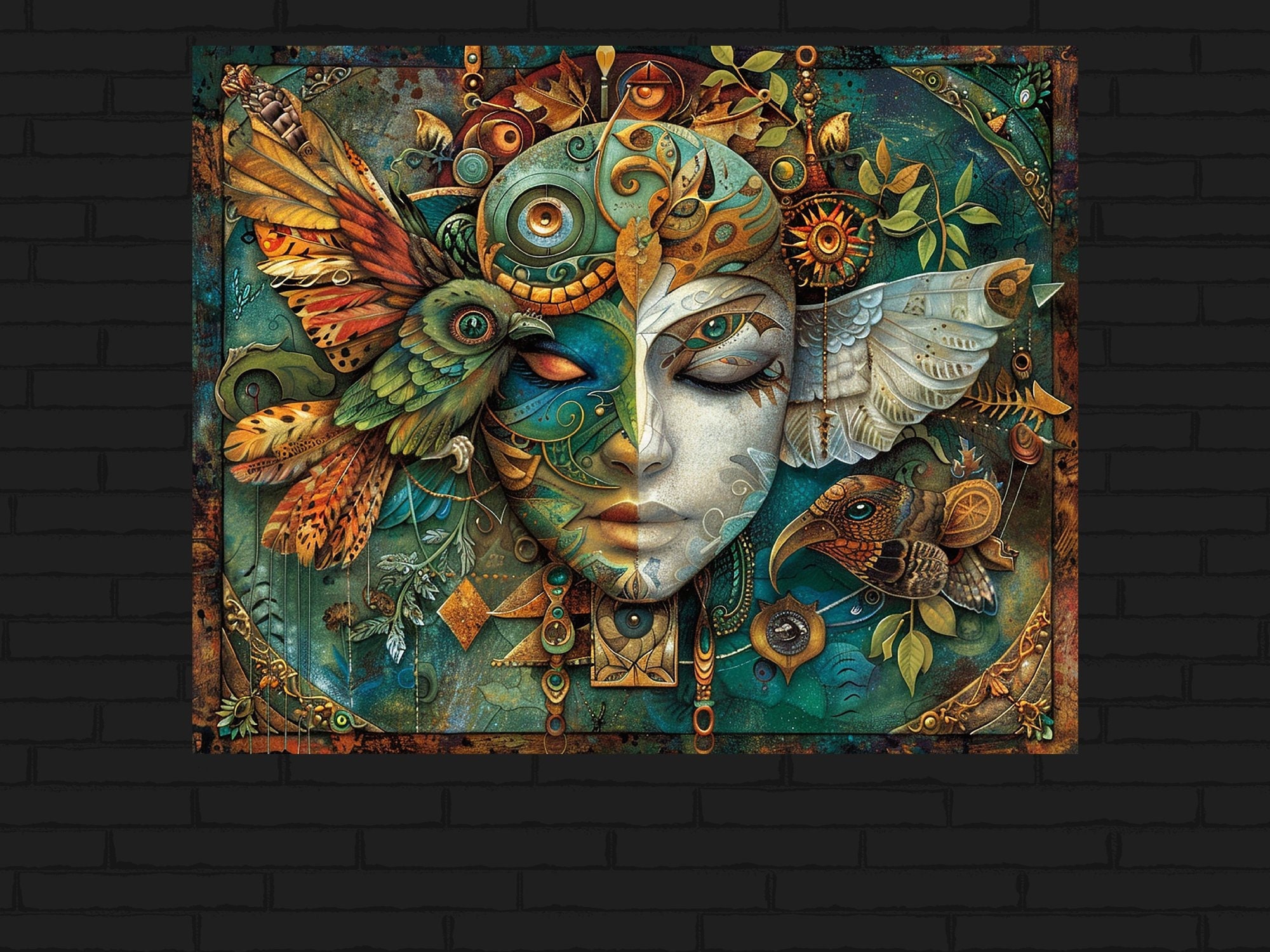 Surreal Mask Art Print, Digital Download, Abstract Nature Decor ...