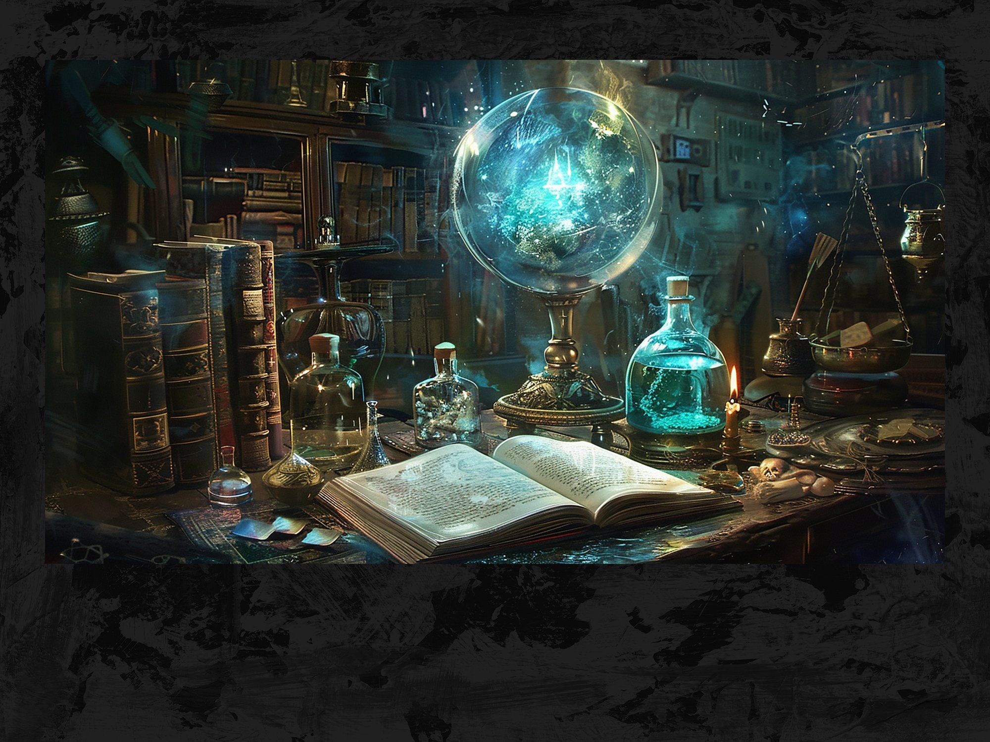 Enchanted Crystal Ball Digital Art, Fantasy Library Decor, Magical ...