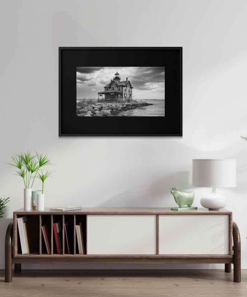 Haunted Lighthouse Digital Download, Black and White Spooky House Art ...