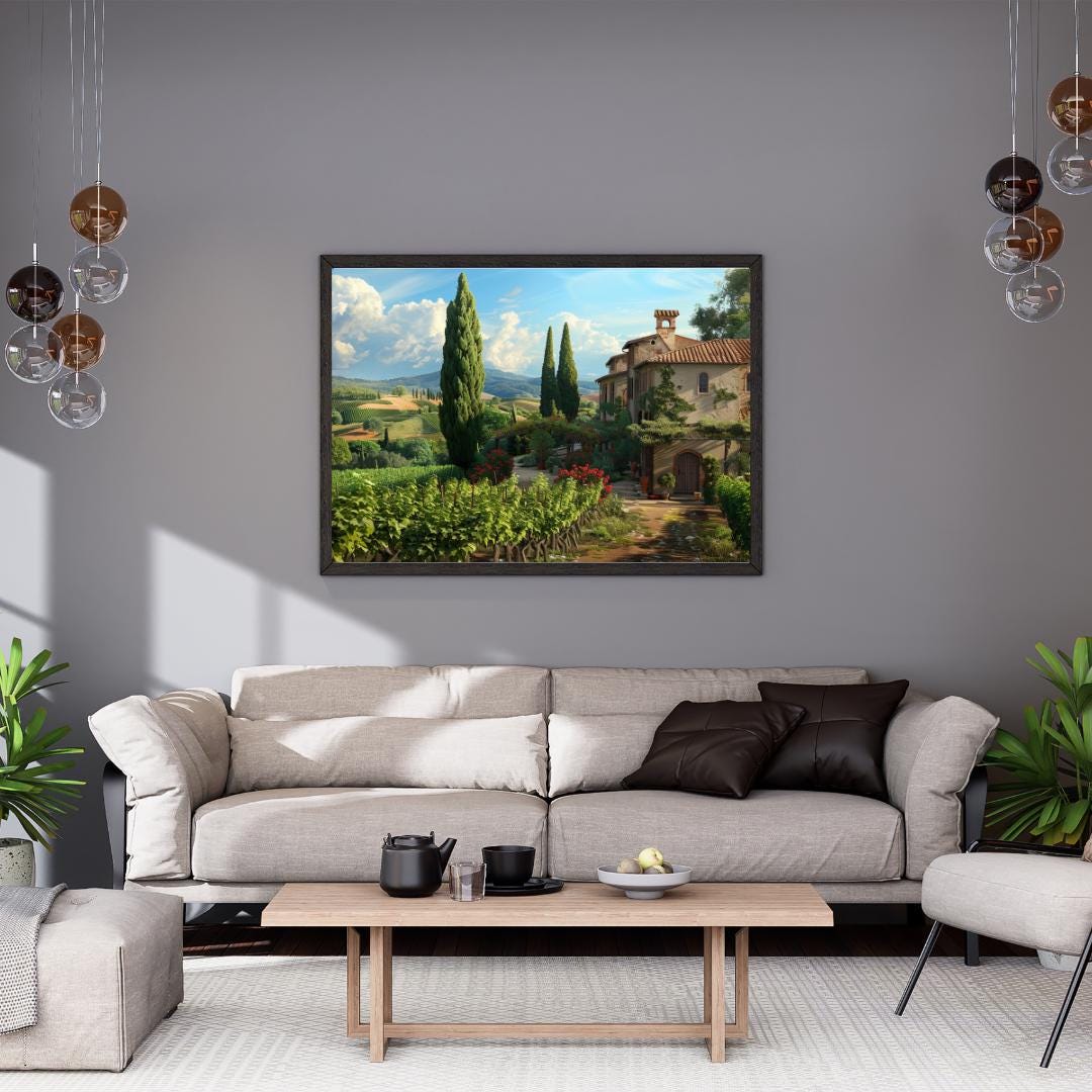 Tuscan Vineyard Digital Wallpaper, Italian Countryside Scenery, Rustic ...