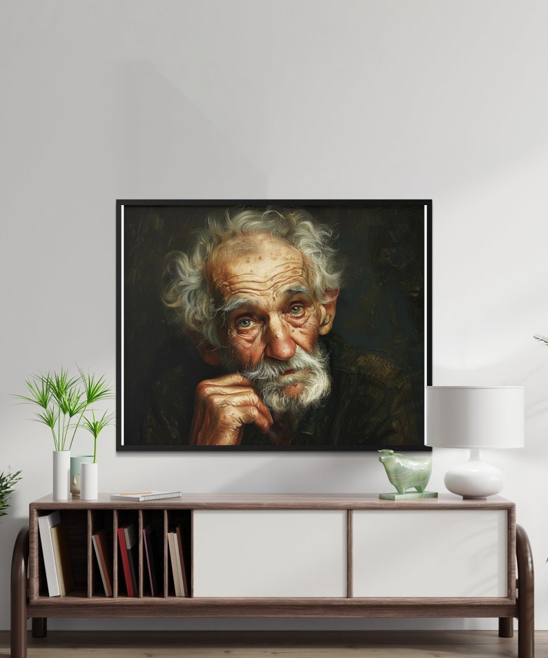 Vintage Old Man Portrait, Realistic Wall Art Print, Intricate Details ...
