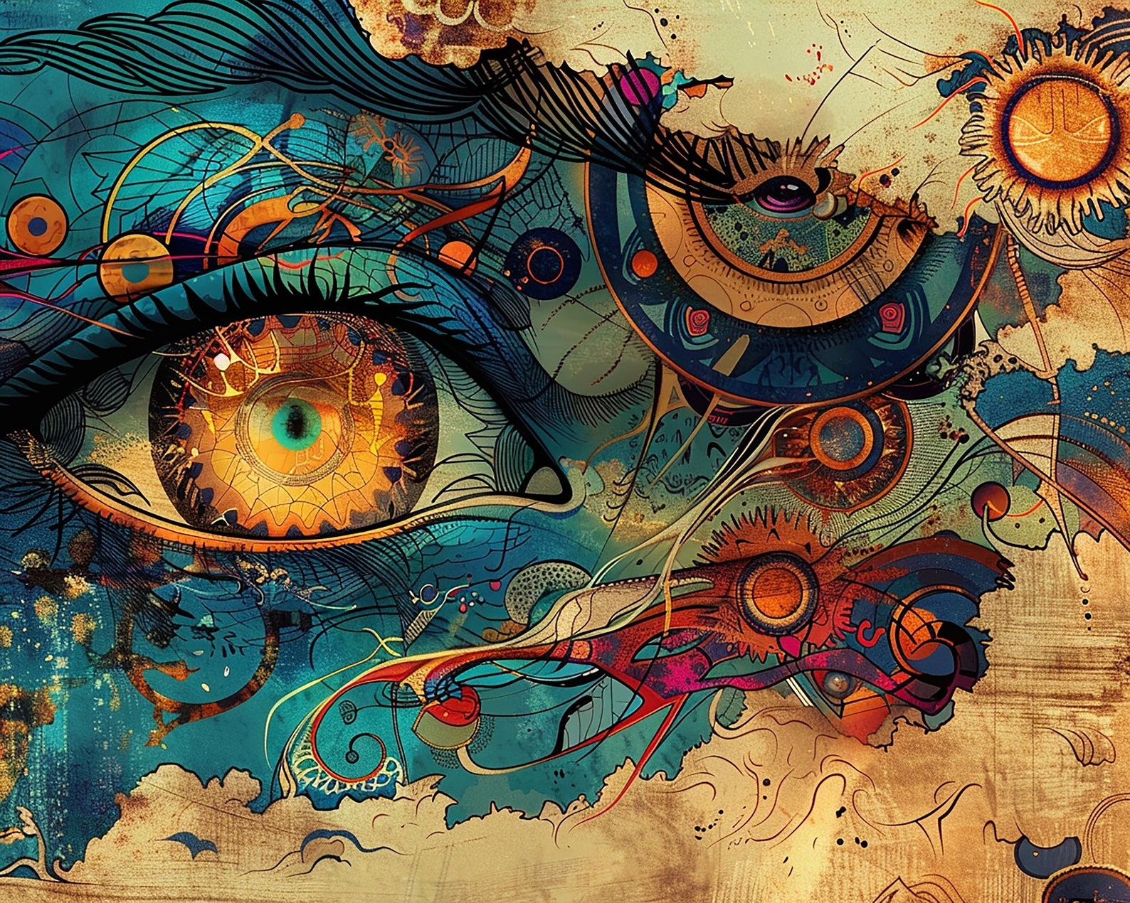 Vibrant Abstract Eye Wall Art, Intricate Psychedelic Art Print ...