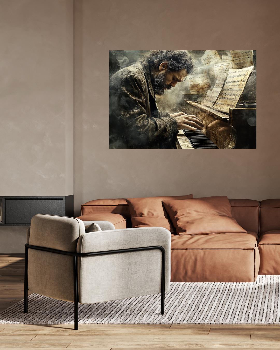 Vintage Pianist Poster Art, Retro Musician Artwork, Rustic Piano Decor ...