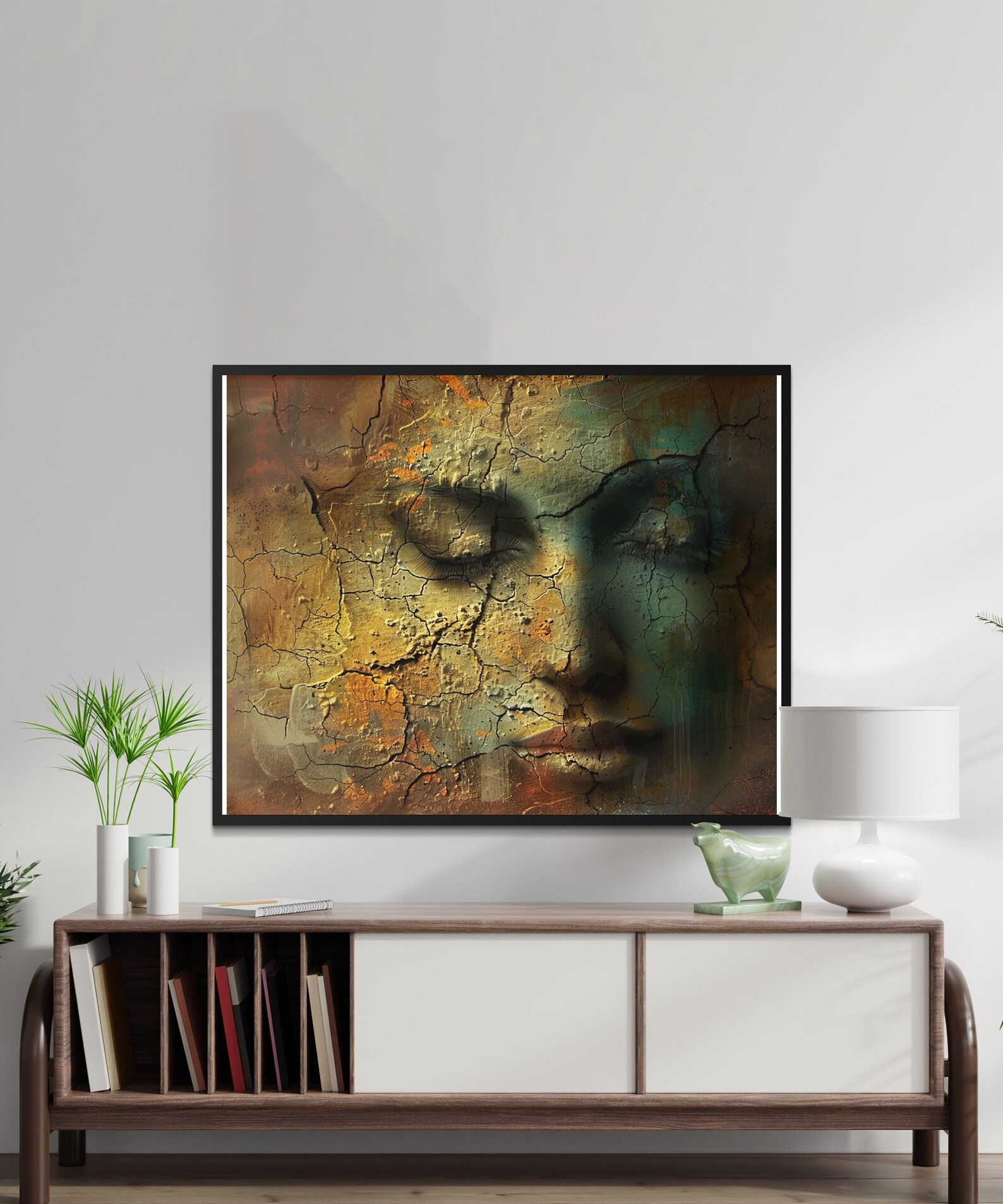 Abstract Face Wall Art, Cracked Texture Portrait, Unique Artistic Print ...