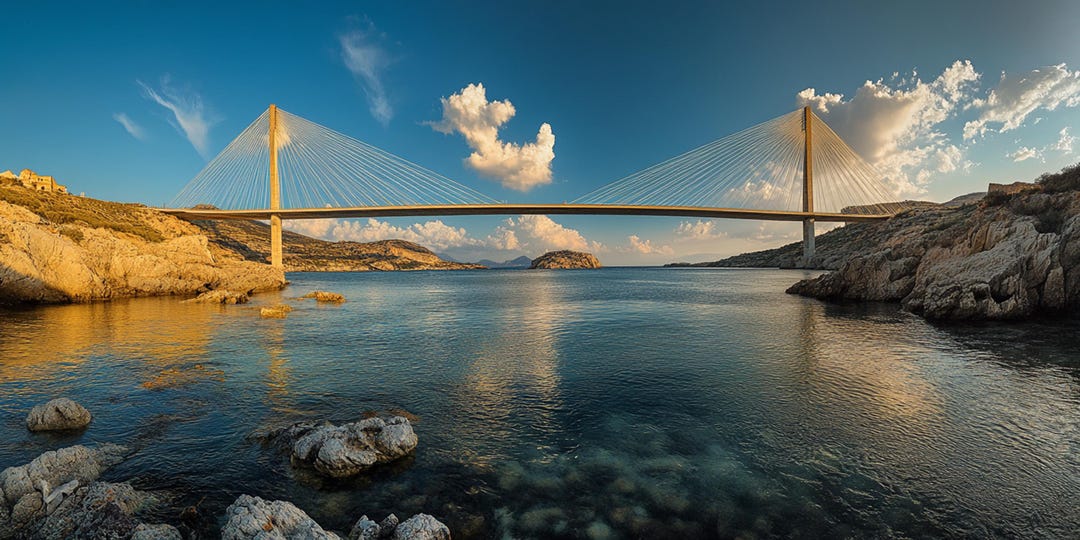 Stunning Digital Panoramic Bridge Over Tranquil Water Modern Landscape ...