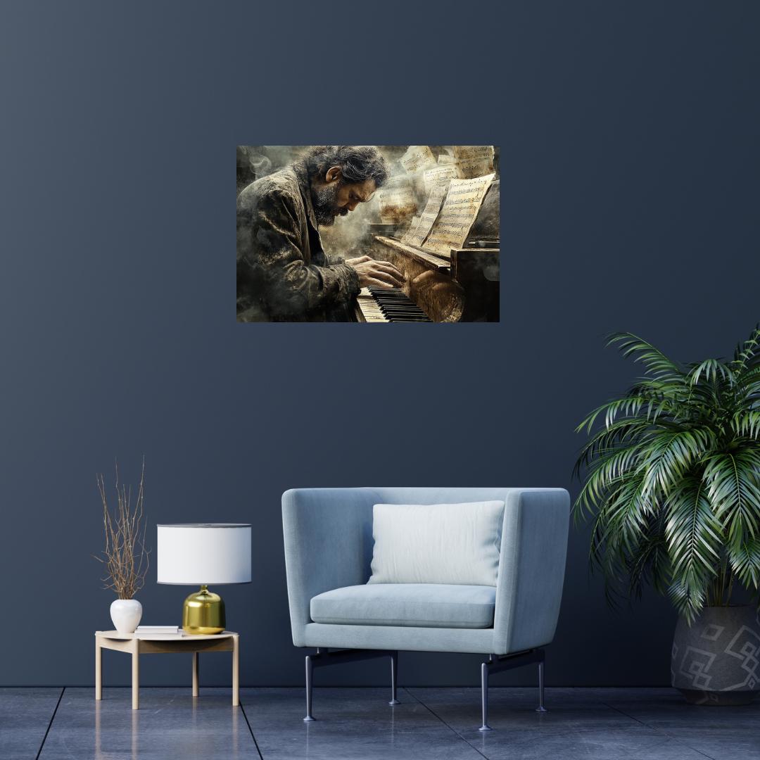 Vintage Pianist Poster Art, Retro Musician Artwork, Rustic Piano Decor ...