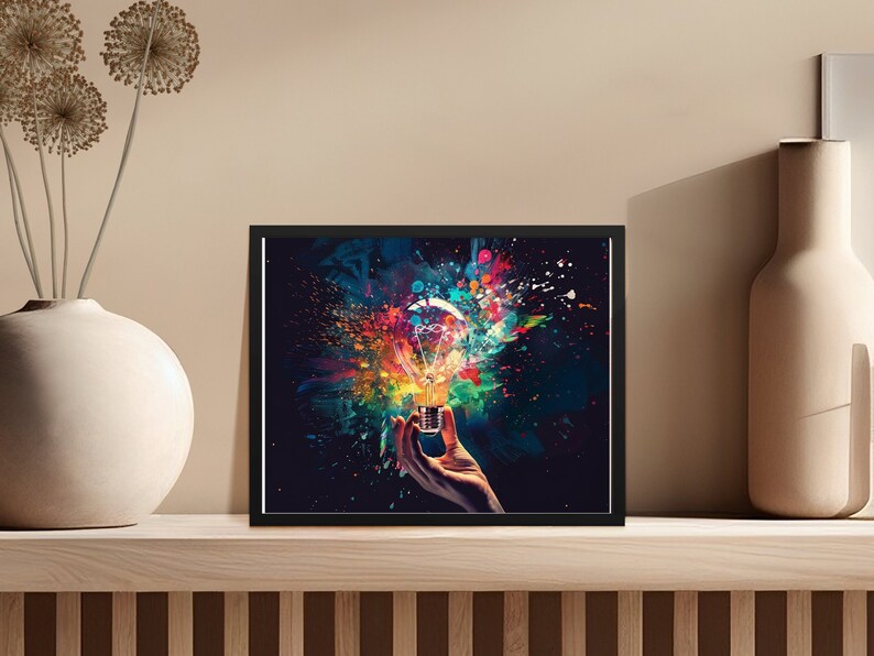 Vibrant Abstract Light Bulb Art Print, Creative Wall Art, Colorful ...