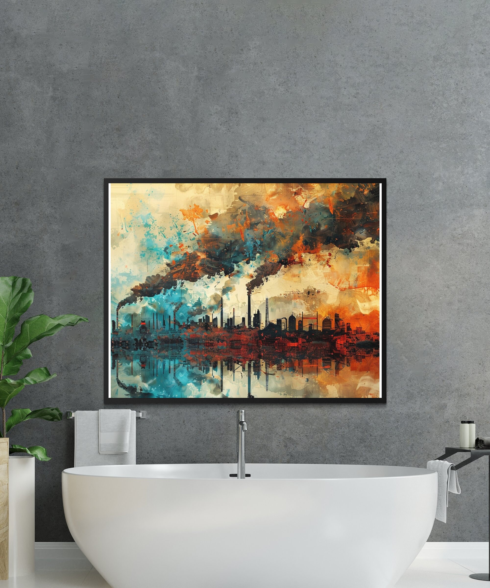 Urban Industrial Skyline Wall Art, Abstract Cityscape Painting, Modern ...