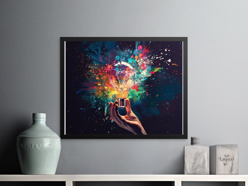 Vibrant Abstract Light Bulb Art Print, Creative Wall Art, Colorful ...