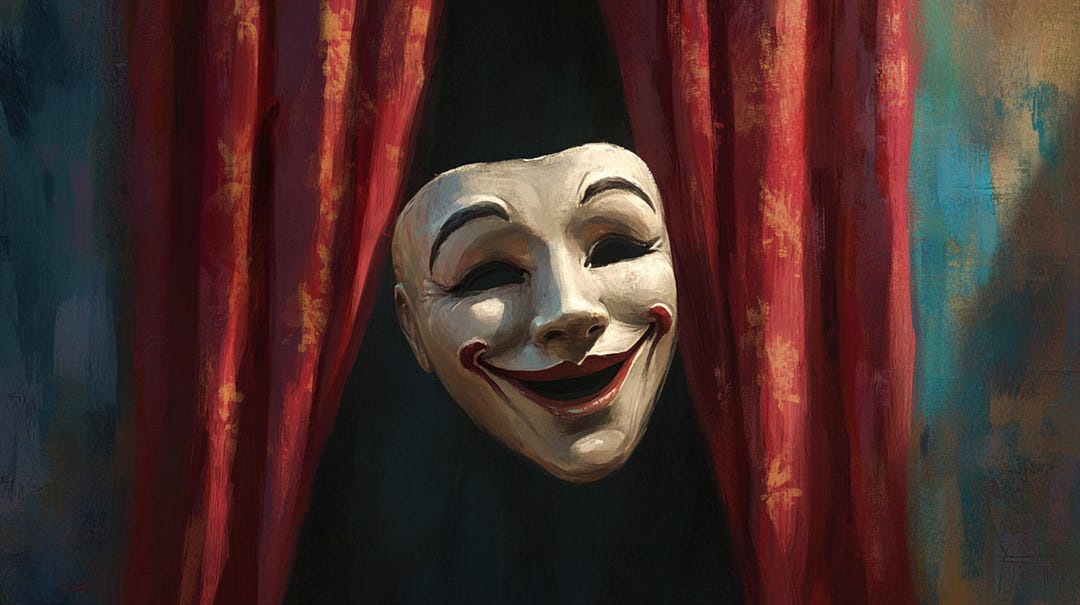 Vintage Theater Mask Digital Art Print, Abstract Surreal Wall Art ...
