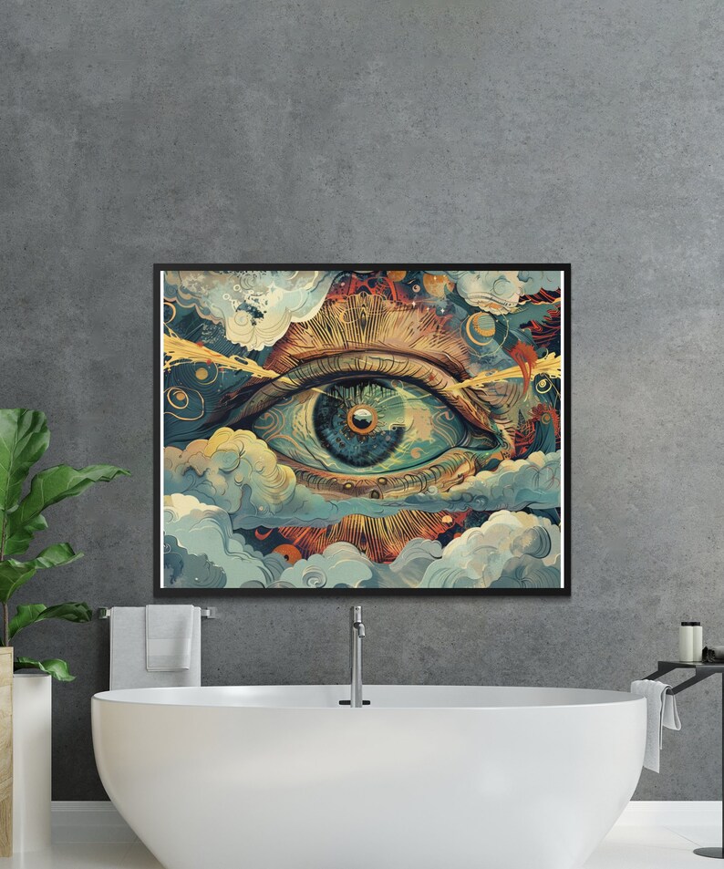 Surreal Eye Wall Art, Dreamy Cloudscape Artwork, Whimsical Eye ...