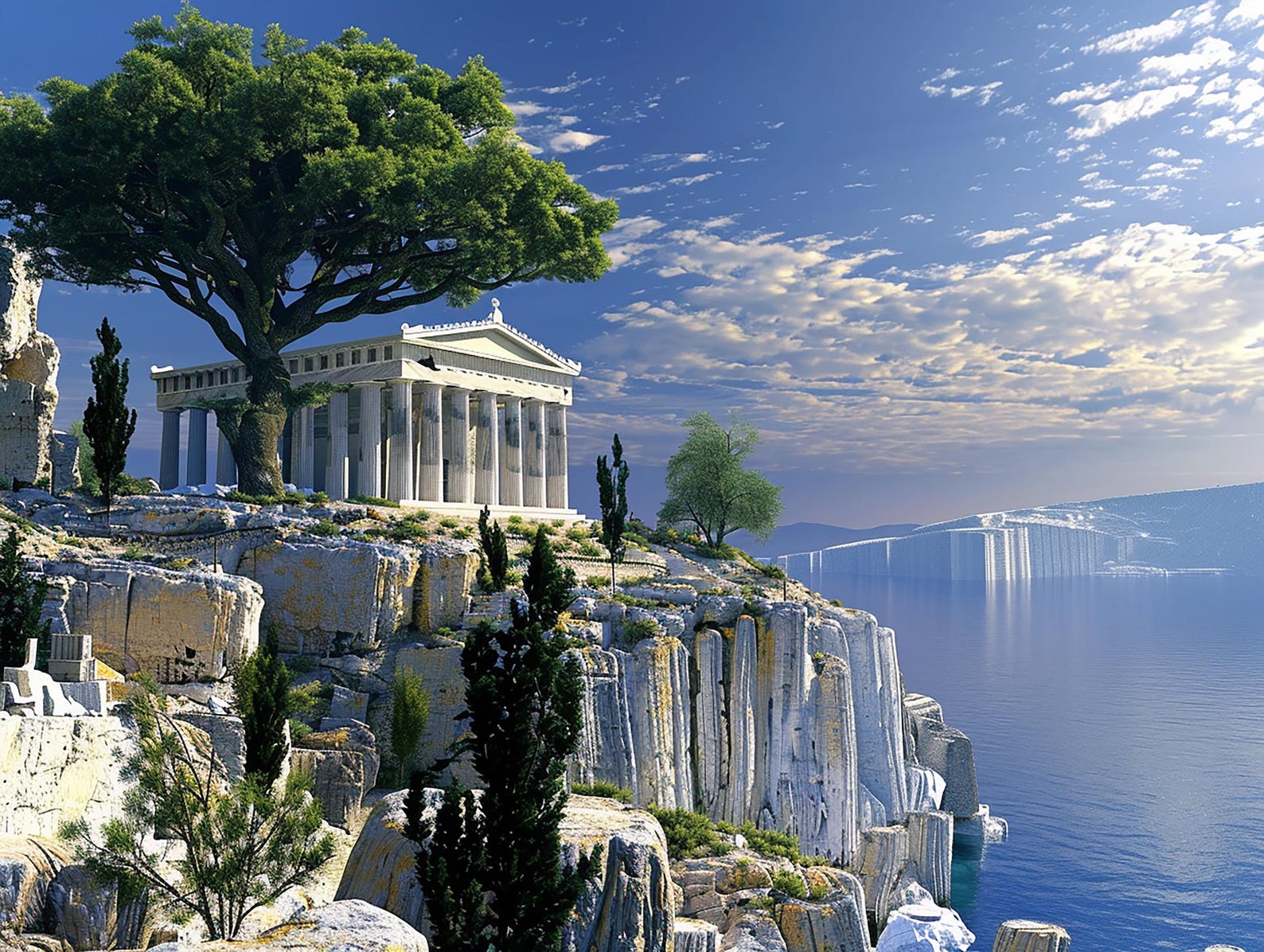 Ancient Greece Digital Art, Temple on Cliff Landscape Print, Classical ...