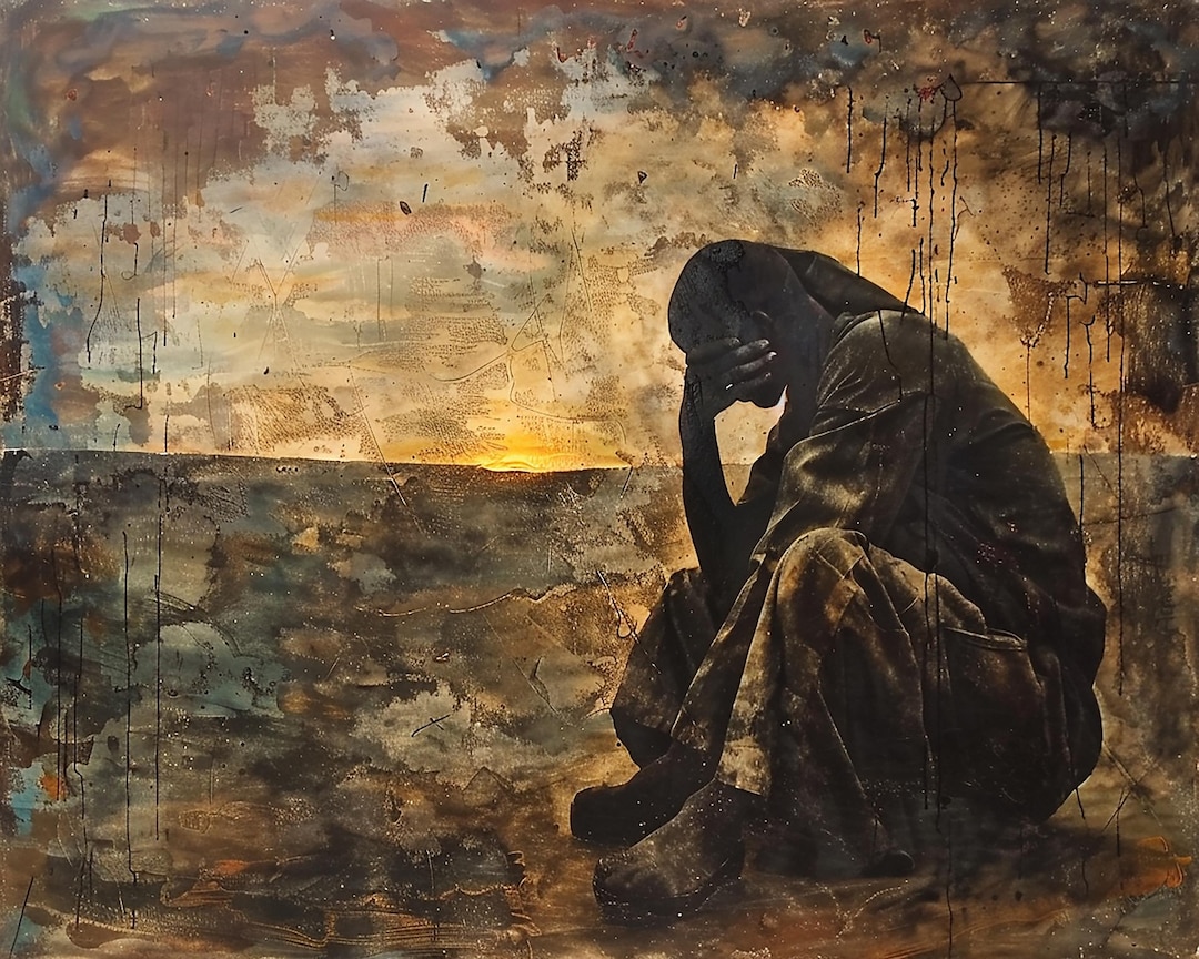 Contemplative Artwork Digital Download, Emotional Wall Art, Dark Themed ...