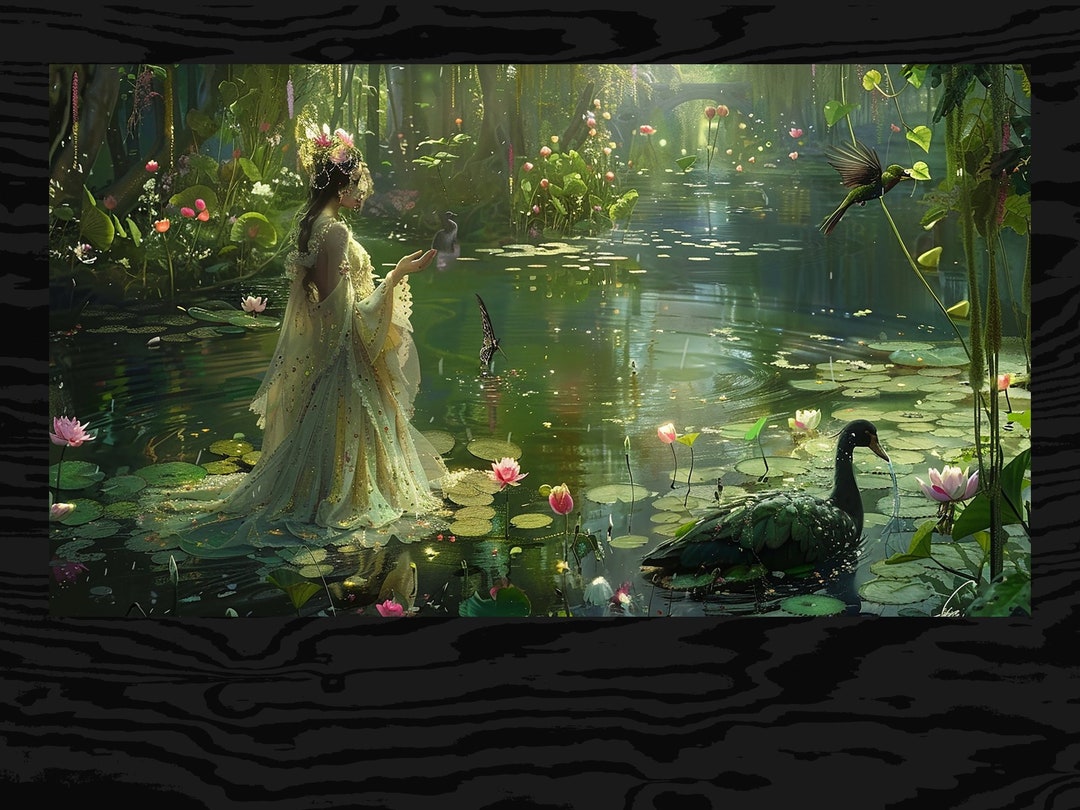 Enchanted Forest Queen Digital Art, Fantasy Landscape With Water Lilies ...