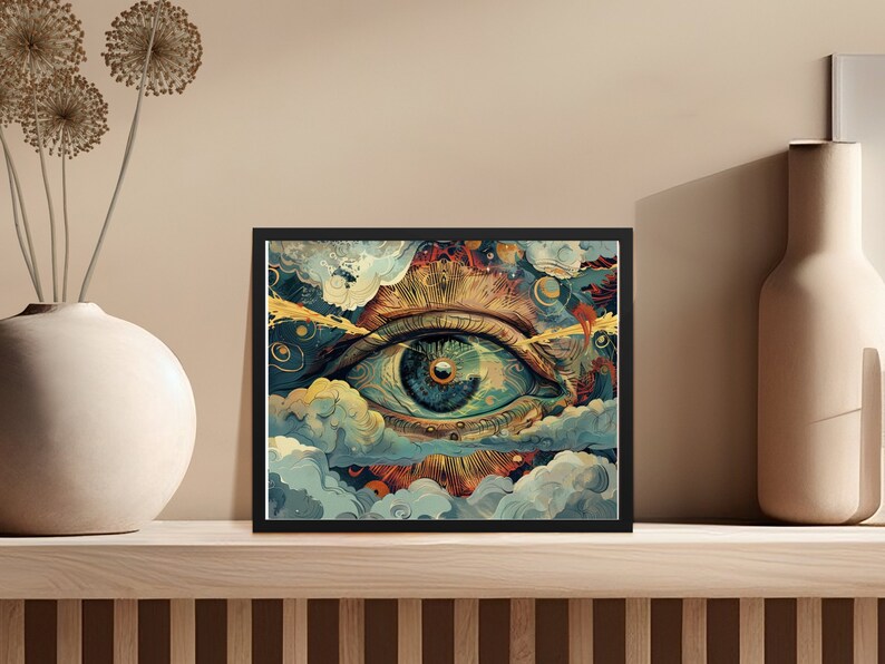 Surreal Eye Wall Art, Dreamy Cloudscape Artwork, Whimsical Eye ...