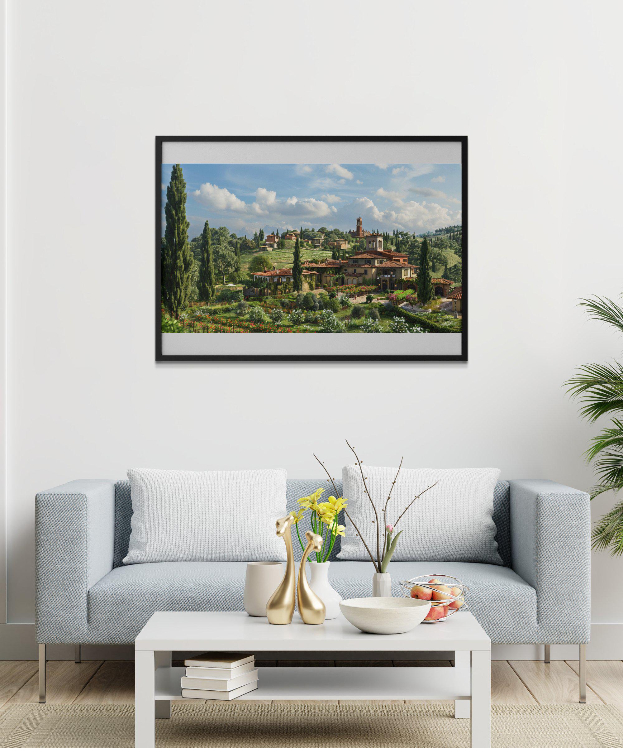 Italian Countryside Digital Wallpaper, Tuscany Landscape With Flowers ...