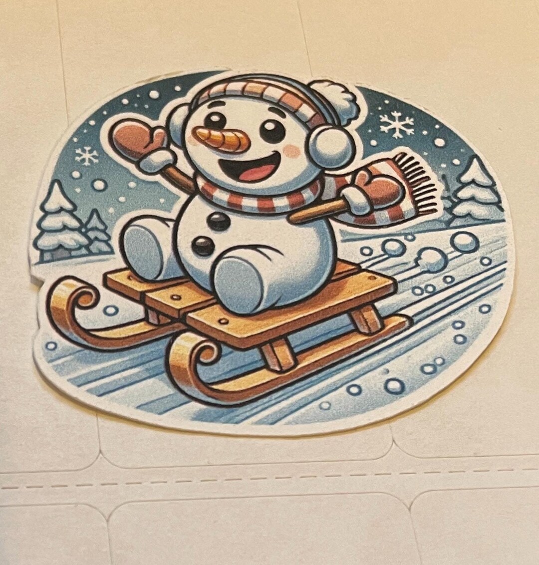 Snowman Sledding Sticker or Cut Out PNG File. for Use for Crafts ...