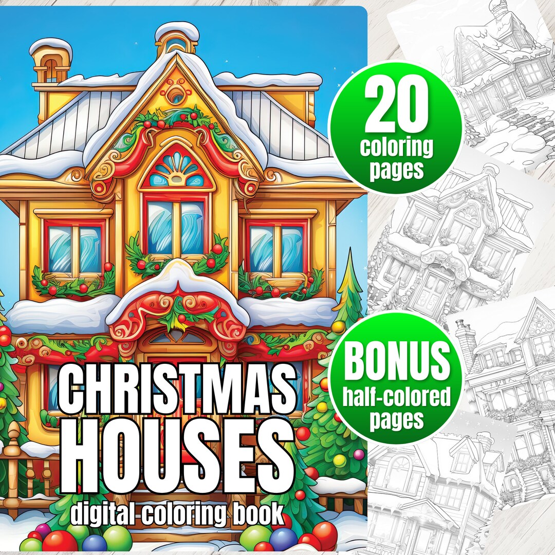 Christmas House Coloring Book, 20 Holiday Coloring Pages, Christmas ...