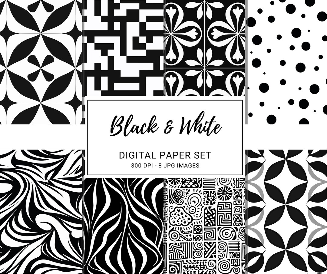 Black & White Digital Paper, Seamless Patterns, Digital Papers ...