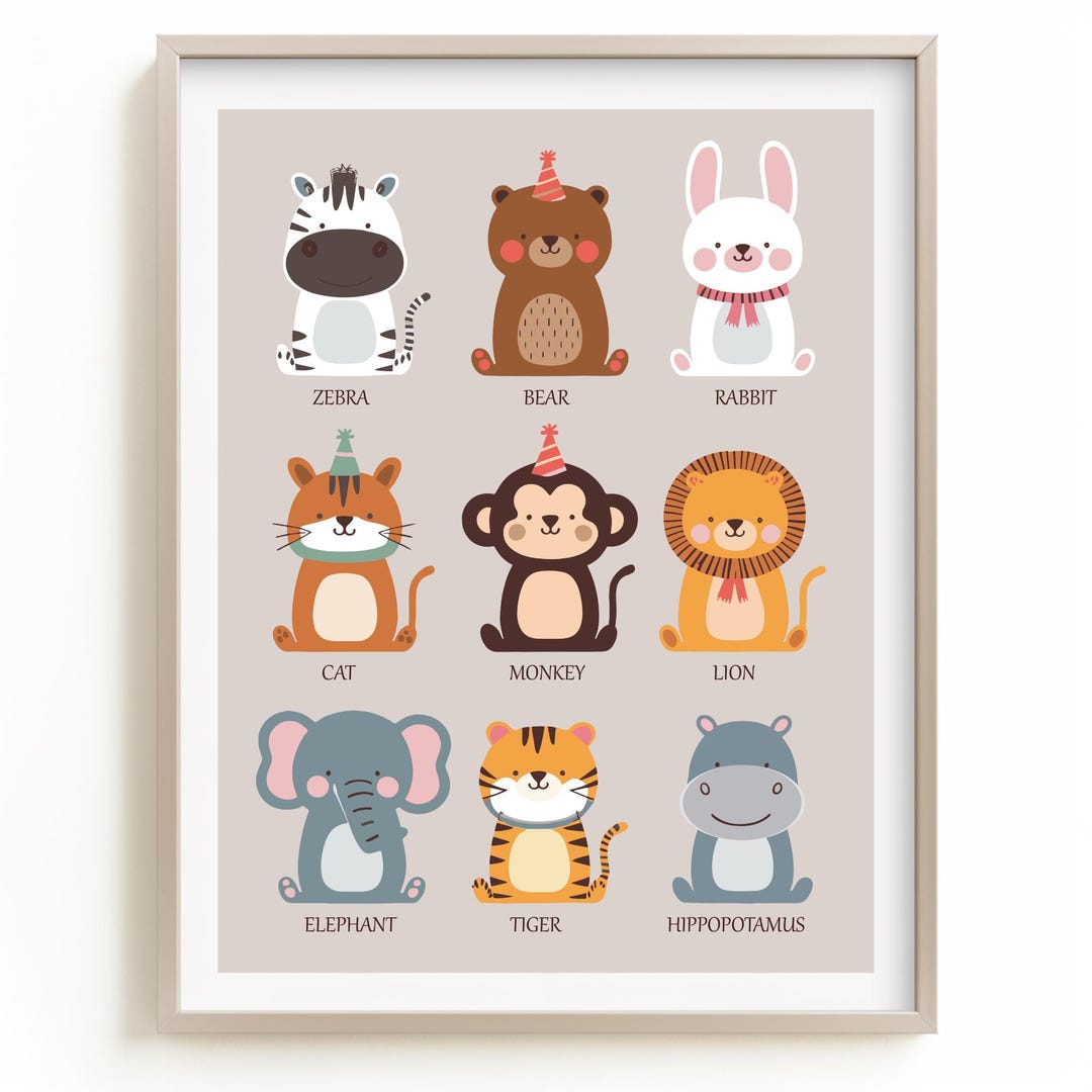 A Collection of 9 Cute Animal Posters - Safari Animal Digital Download ...