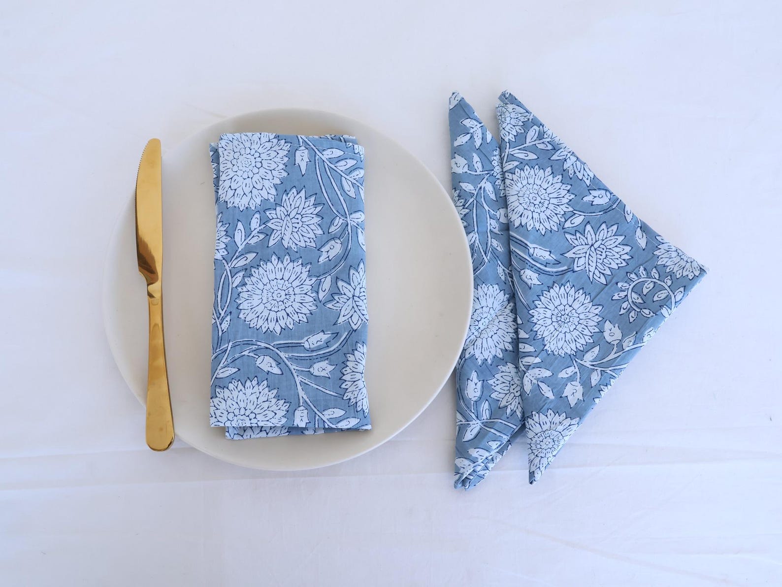 100 Pcs Dusty Blue Printed Napkin 100% Cotton Napkins Hand Block ...