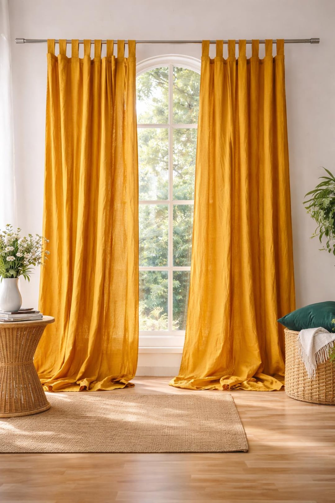 Mustard Yellow Linen Curtains Shemi Sheer Linen Window Panels Boho ...